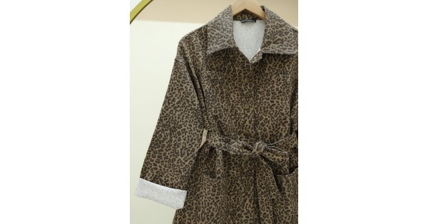 Multi-Pocket Leopard Pattern Gabardine Shirt Jacket