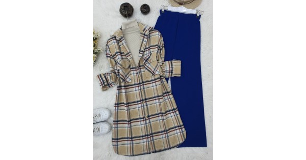 Double Pocket Slit Lumberjack Shirt Tunic